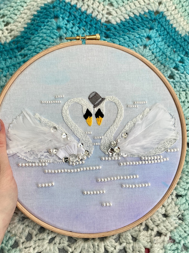 Wedding Swans, Hand Embroidery Pattern, Swan Embroidery, Bride and ...