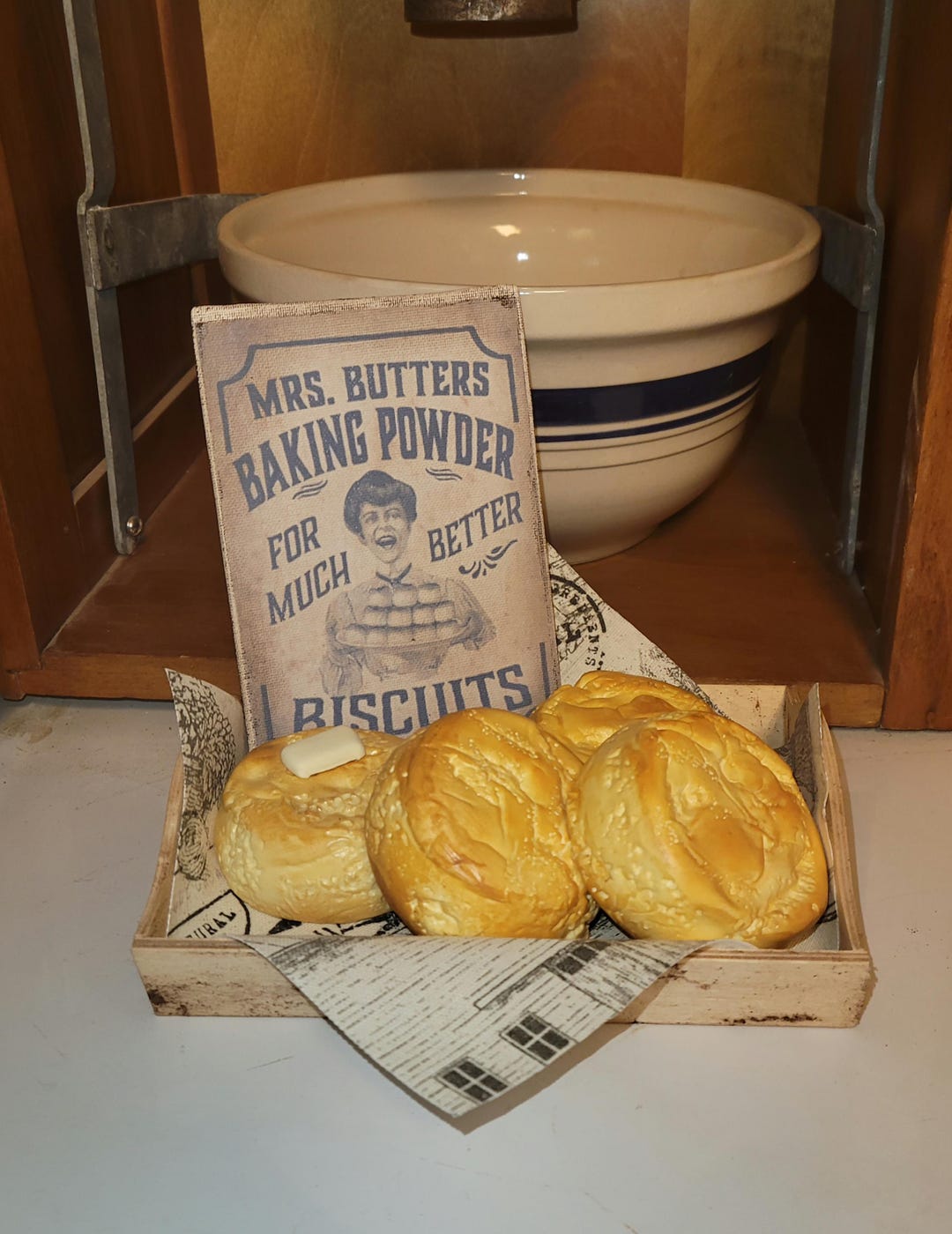 Primitive Farmhouse Faux Biscuits Set: Handcrafted Clay Food Display - Etsy