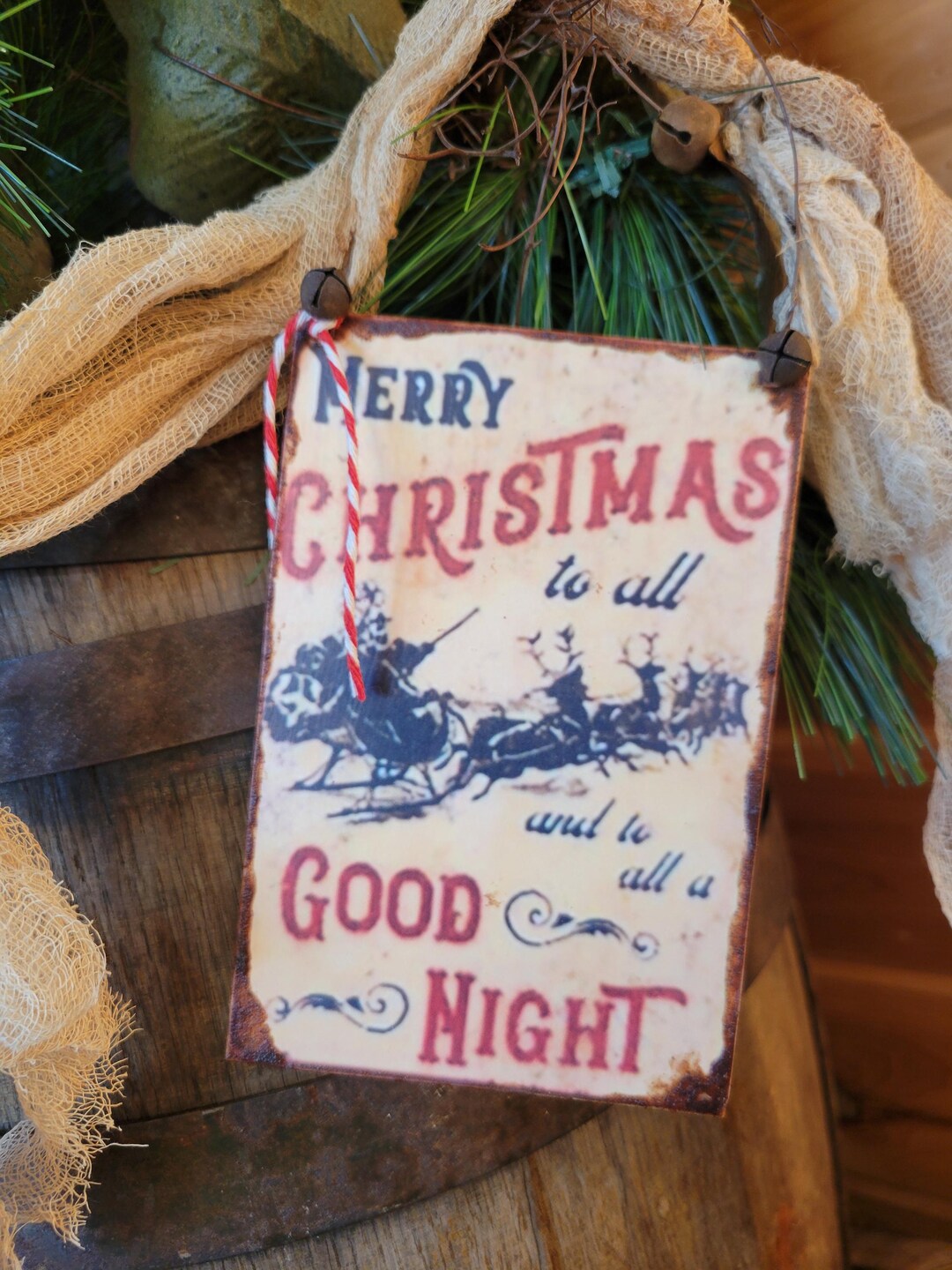 Primitive Christmas Sign Ornament, Rustic Jingle Bell Decor - Etsy