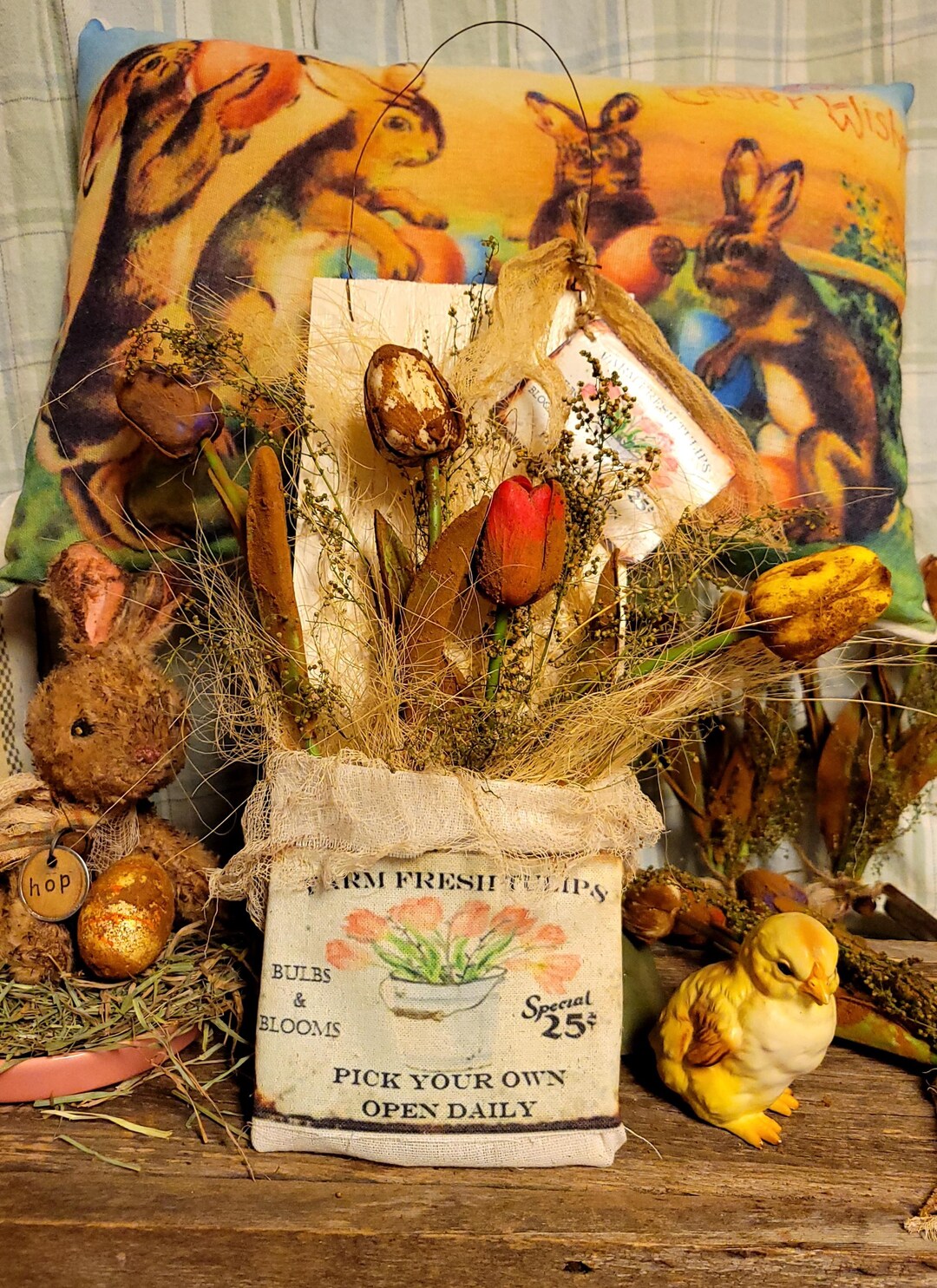 New Primitive Farmhouse Pick Your Own Tulips Vintage Retro Inspired ...