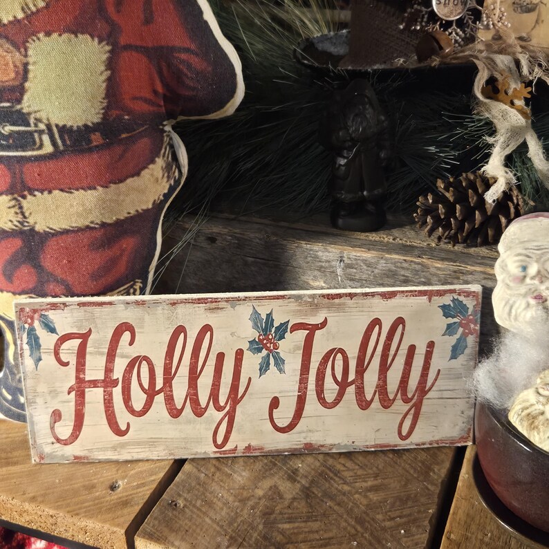 Handmade Holly Jolly Wood Sign With Hand-applied Printed Cardstock ...