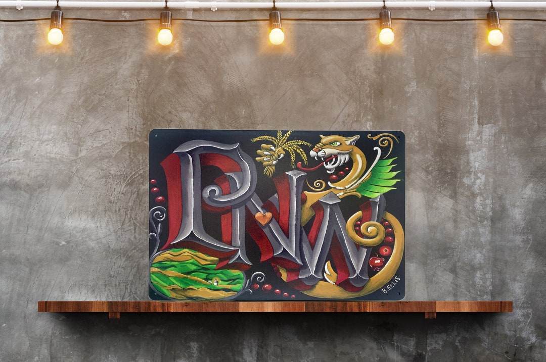 COUGAR PNW Hand Painting Metal Sign for Gift for Her Gift for Him Wall ...