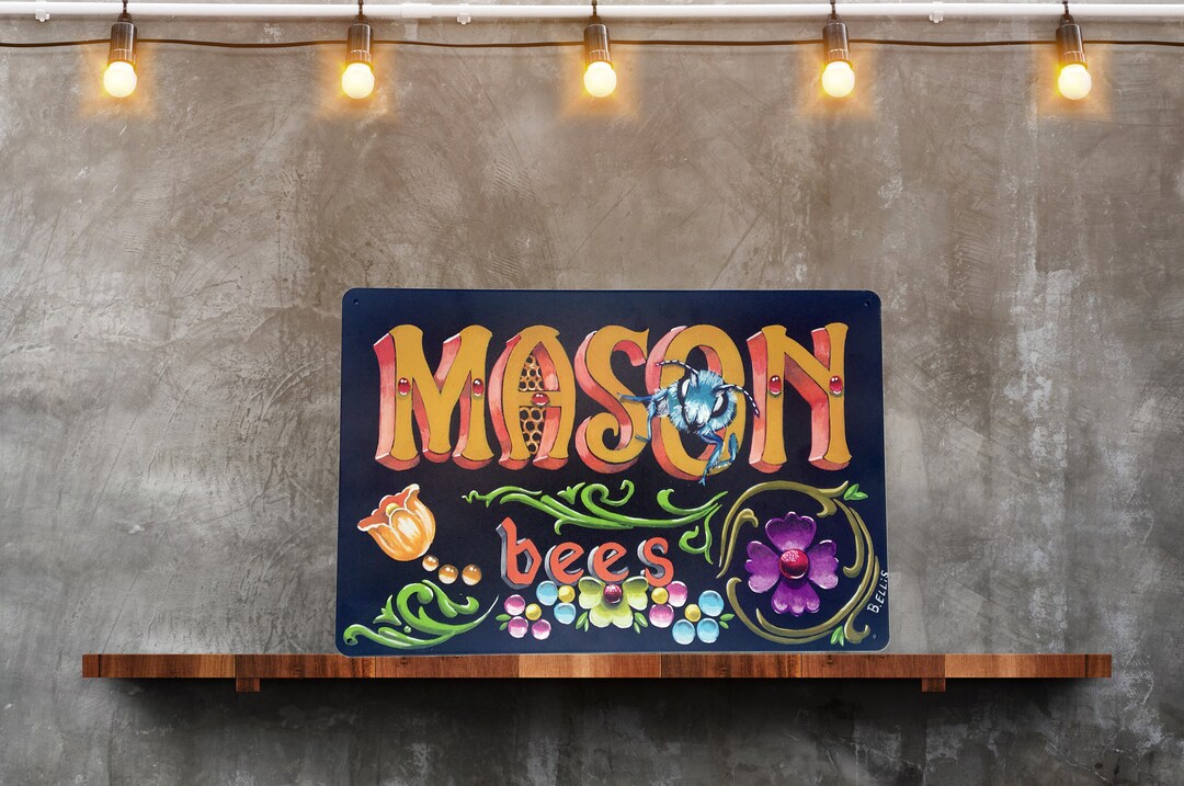Mason Bee Metal Sign Hand Painting for Gift for Her Garden Gift for Mom ...