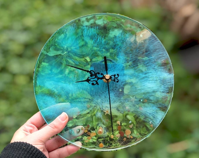 Blue Epoxy Resin Wall Clock Beach Themed Decor New Home Gift - Etsy