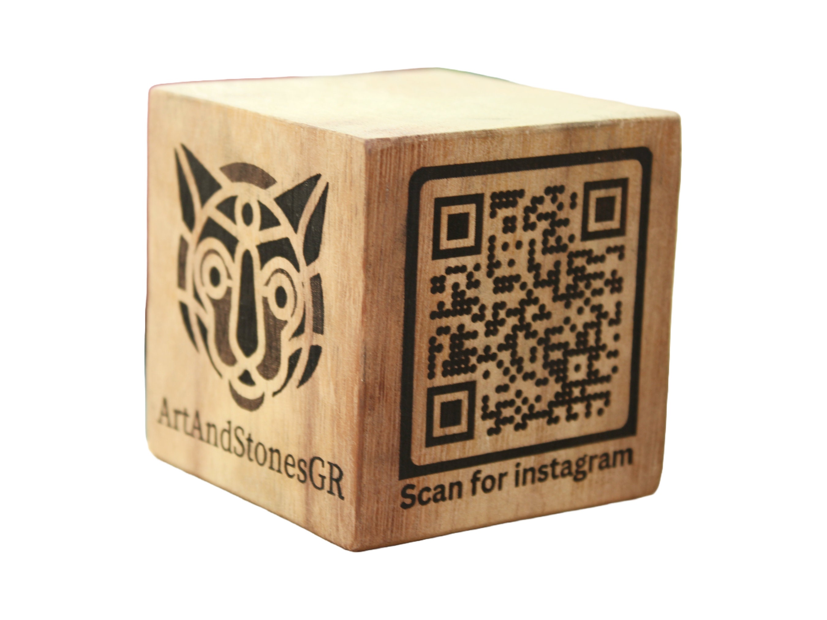 QR Code Wood Engraved Block, Scan for Wifi Sign, Wooden Wifi Cube ...