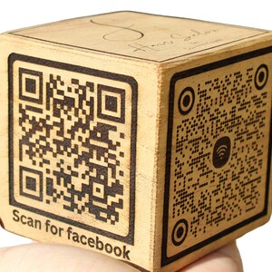 QR Code Wood Engraved Block, Scan for Wifi Sign, Wooden Wifi Cube, Airbnb Qr Code, Logo ...