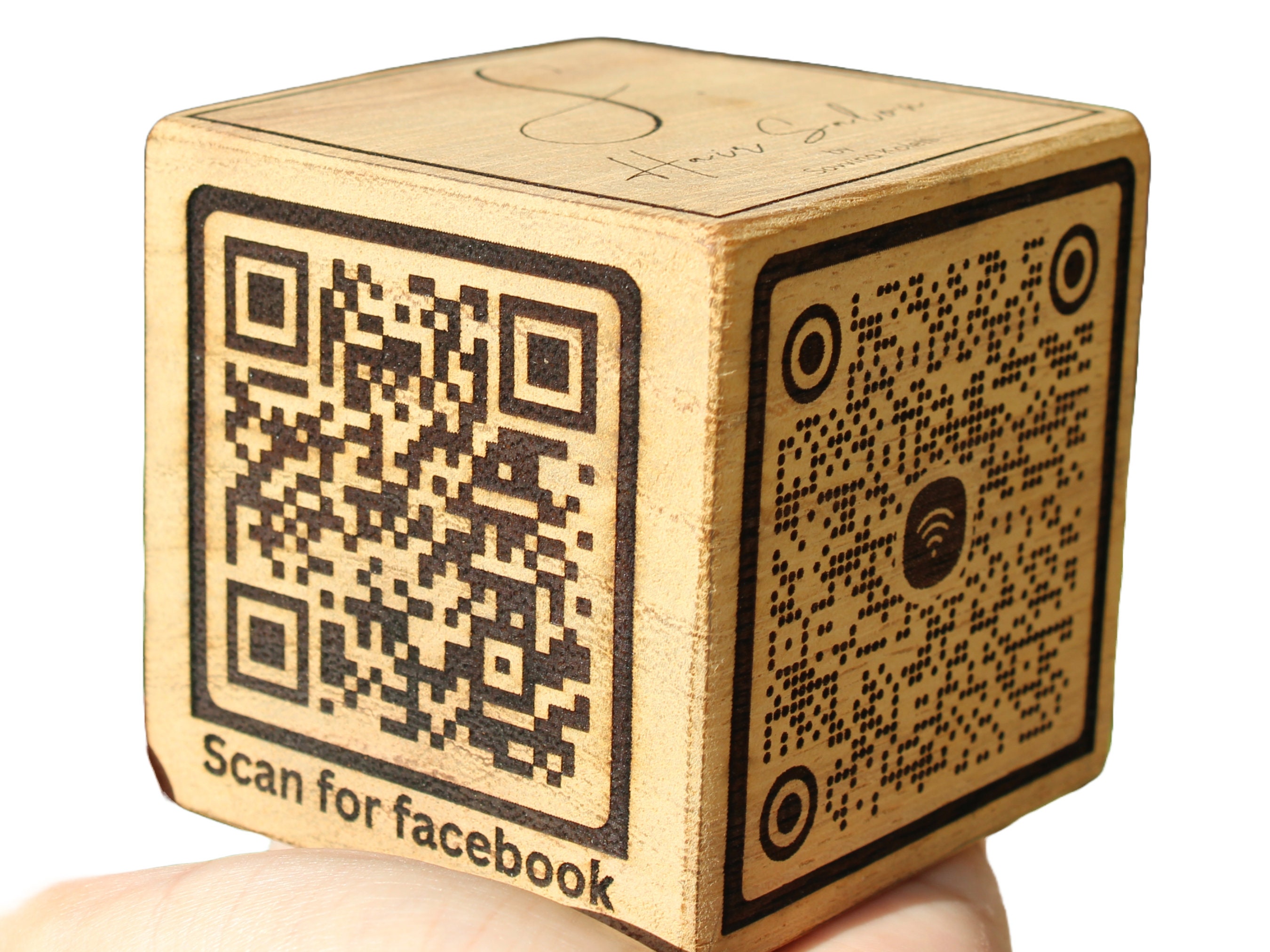 QR Code Wood Engraved Block, Scan for Wifi Sign, Wooden Wifi Cube ...