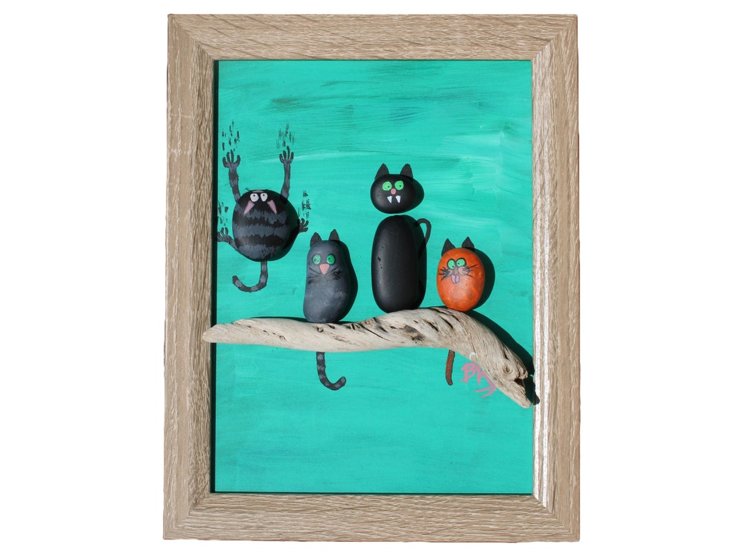 Funny Cats Pebble Art Handcrafted Cat Lover's Gift - Etsy