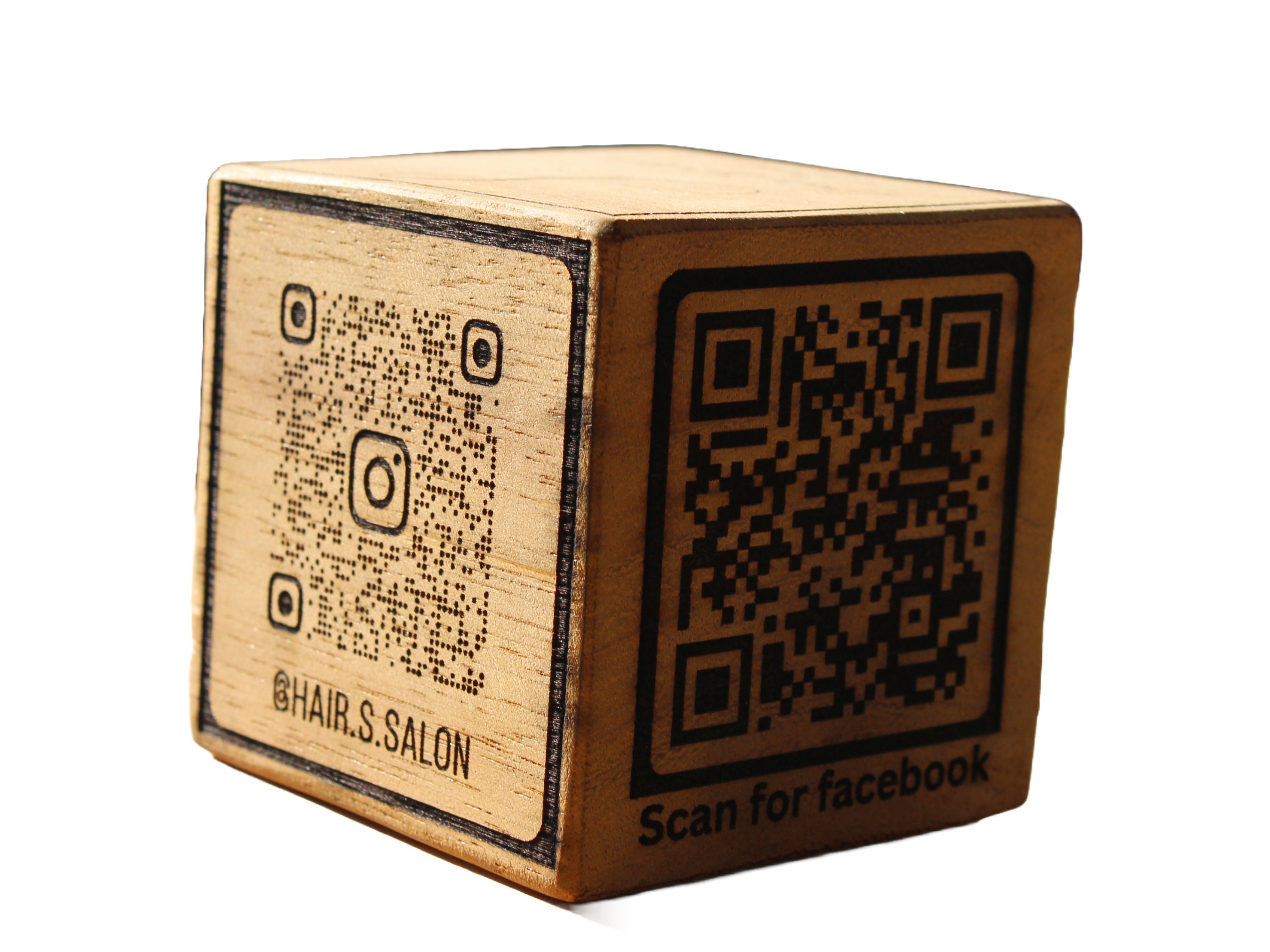 QR Code Wood Engraved Block, Scan for Wifi Sign, Wooden Wifi Cube ...