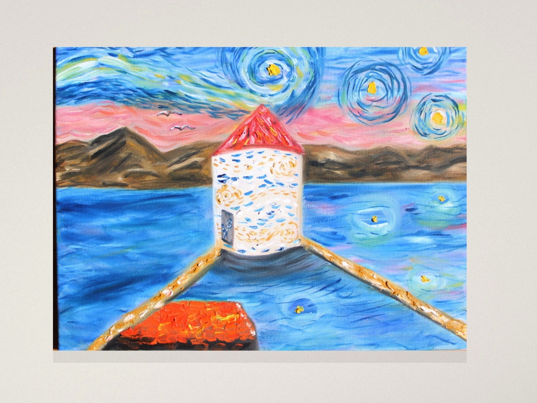Vincent Van Gogh Inspired Greek Island Seascape Oil Painting - Etsy