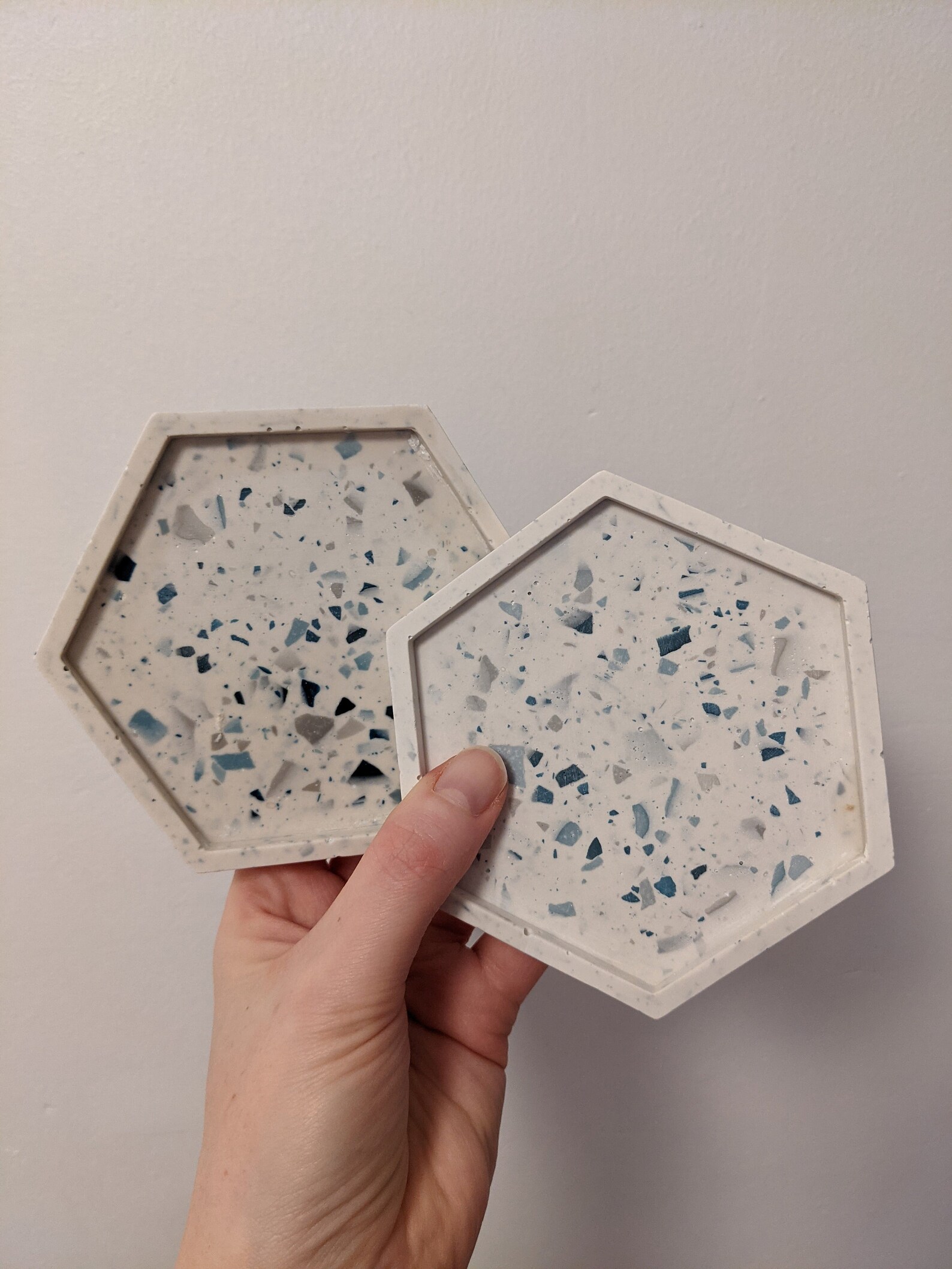 Blue and Grey Coastal Handmade Terrazzo Hexagonal Coasters | Etsy