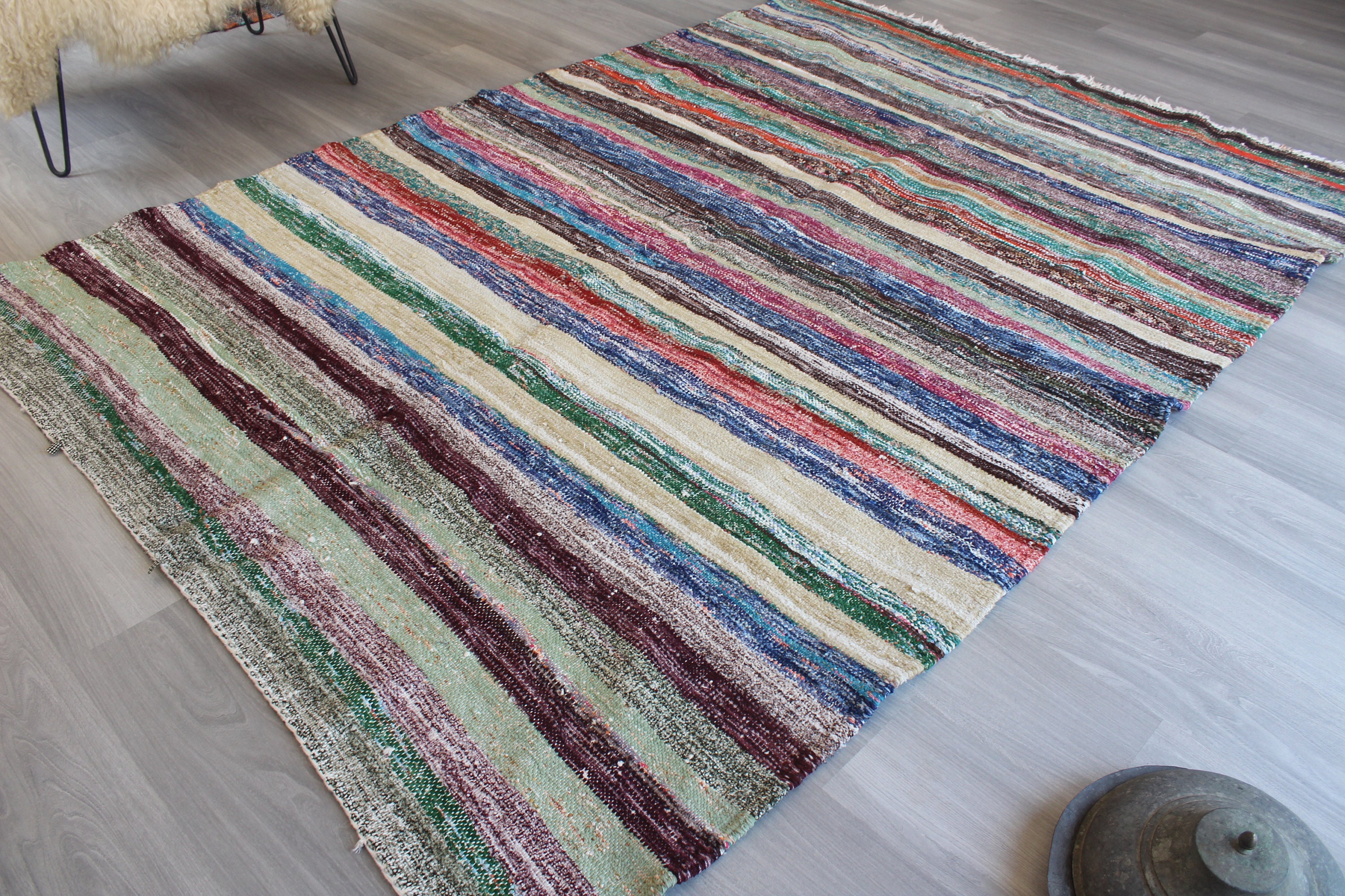 Vintage Rag Rug Ethnic Rag Rug Striped Rag Rug Bohemian - Etsy