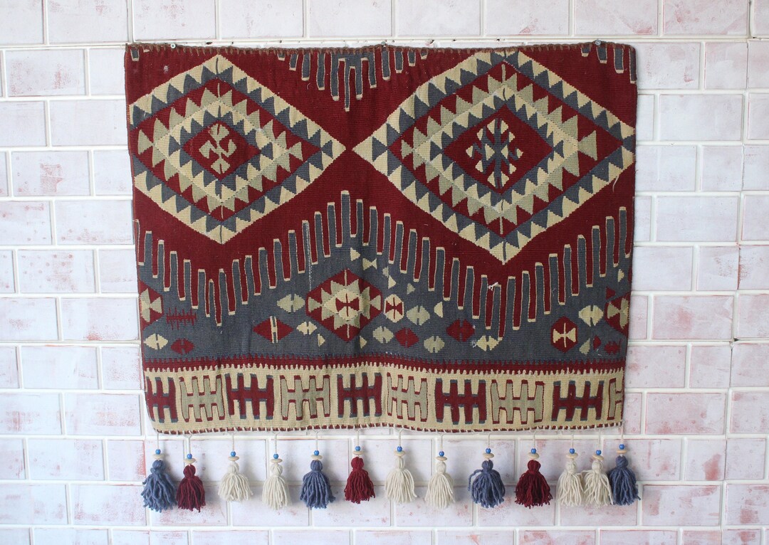 35x39 Kilim Wall Hanging, Ethnic Wall Hanging, Vintage Handwoven Wall ...