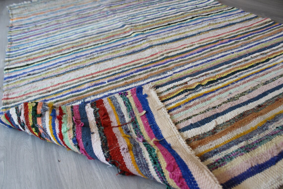 Vintage Rag Rug Ethnic Rag Rug Bohemian Rag Rug Striped - Etsy
