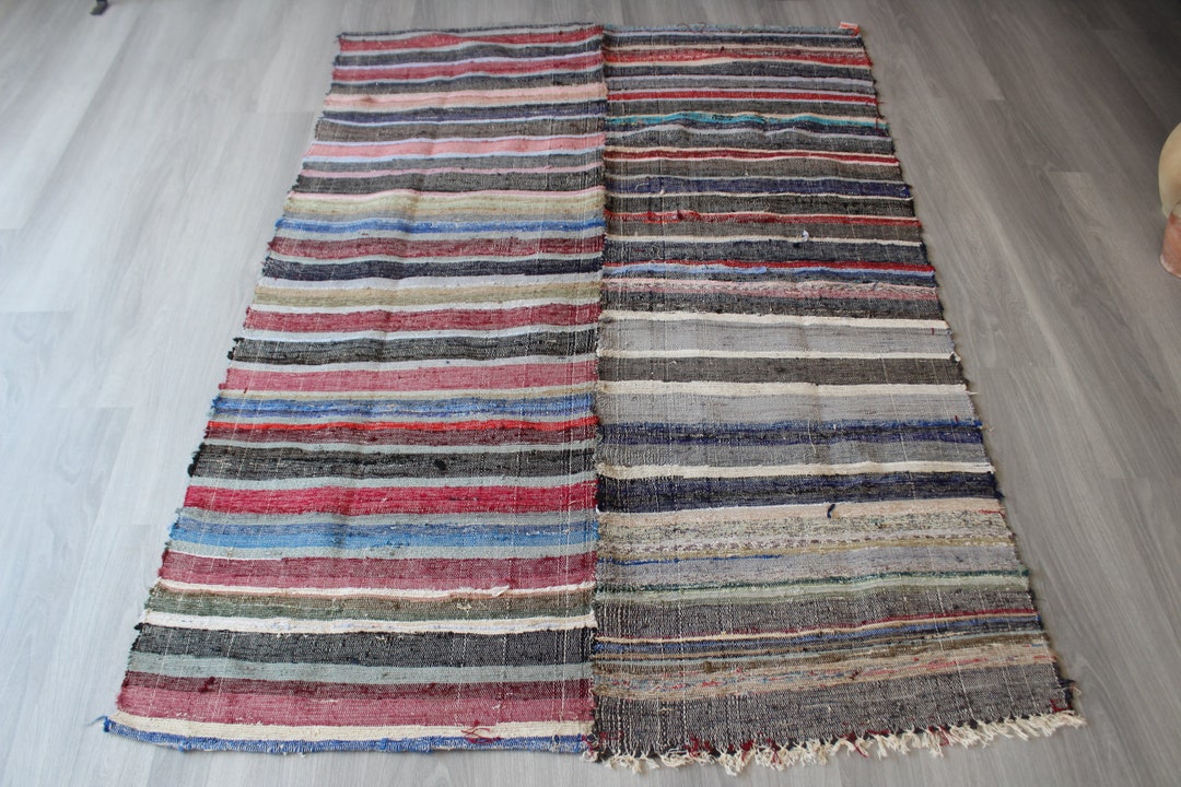 Vintage Rag Rug, Ethnic Rag Rug, Bohemian Rag Rug / 4'6"x6'5" - Etsy