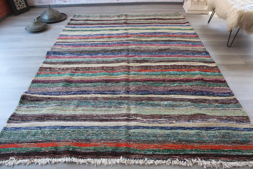Vintage Rag Rug, Ethnic Rag Rug , Striped Rag Rug , Bohemian Rag Rug ...