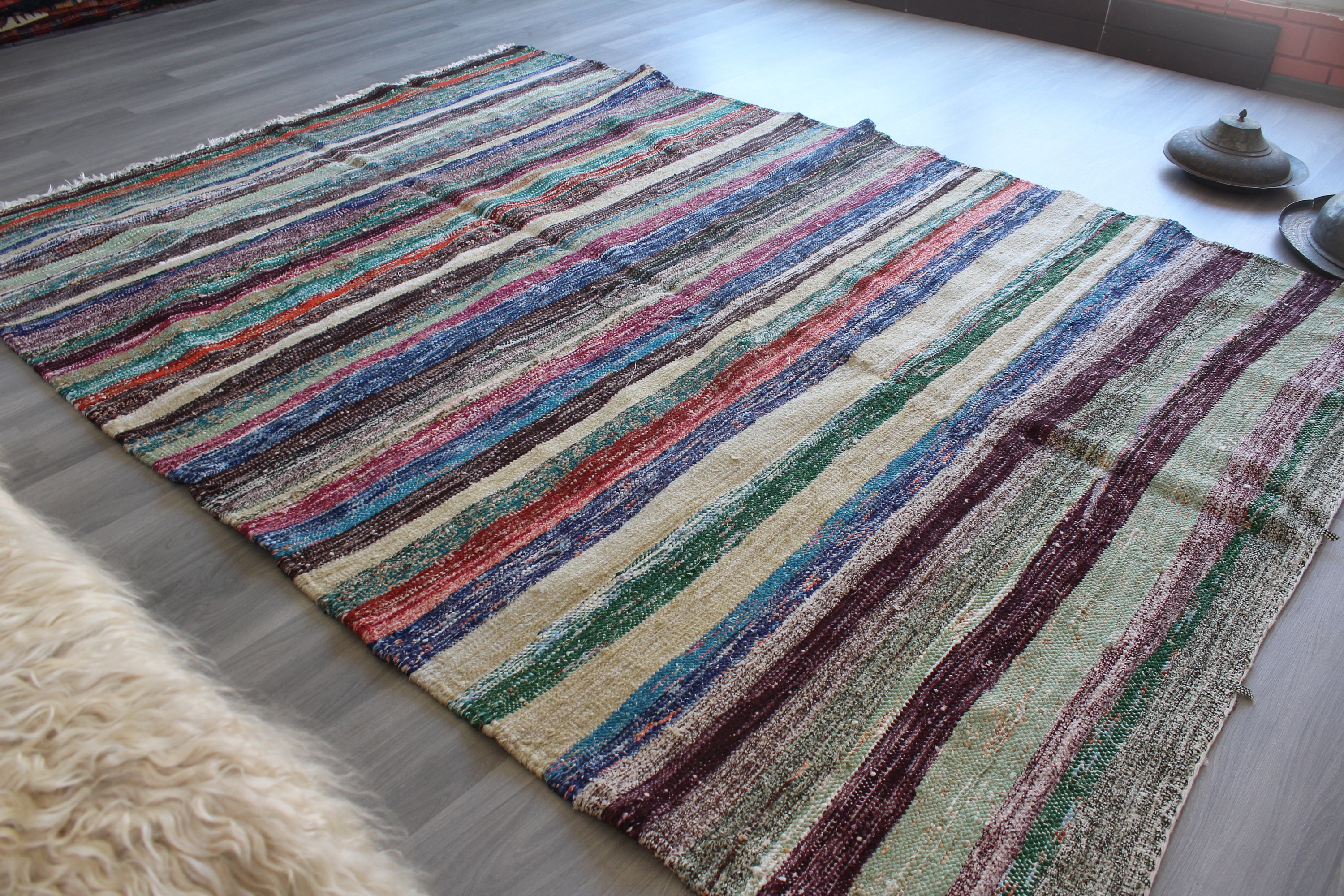 Vintage Rag Rug Ethnic Rag Rug Striped Rag Rug Bohemian - Etsy