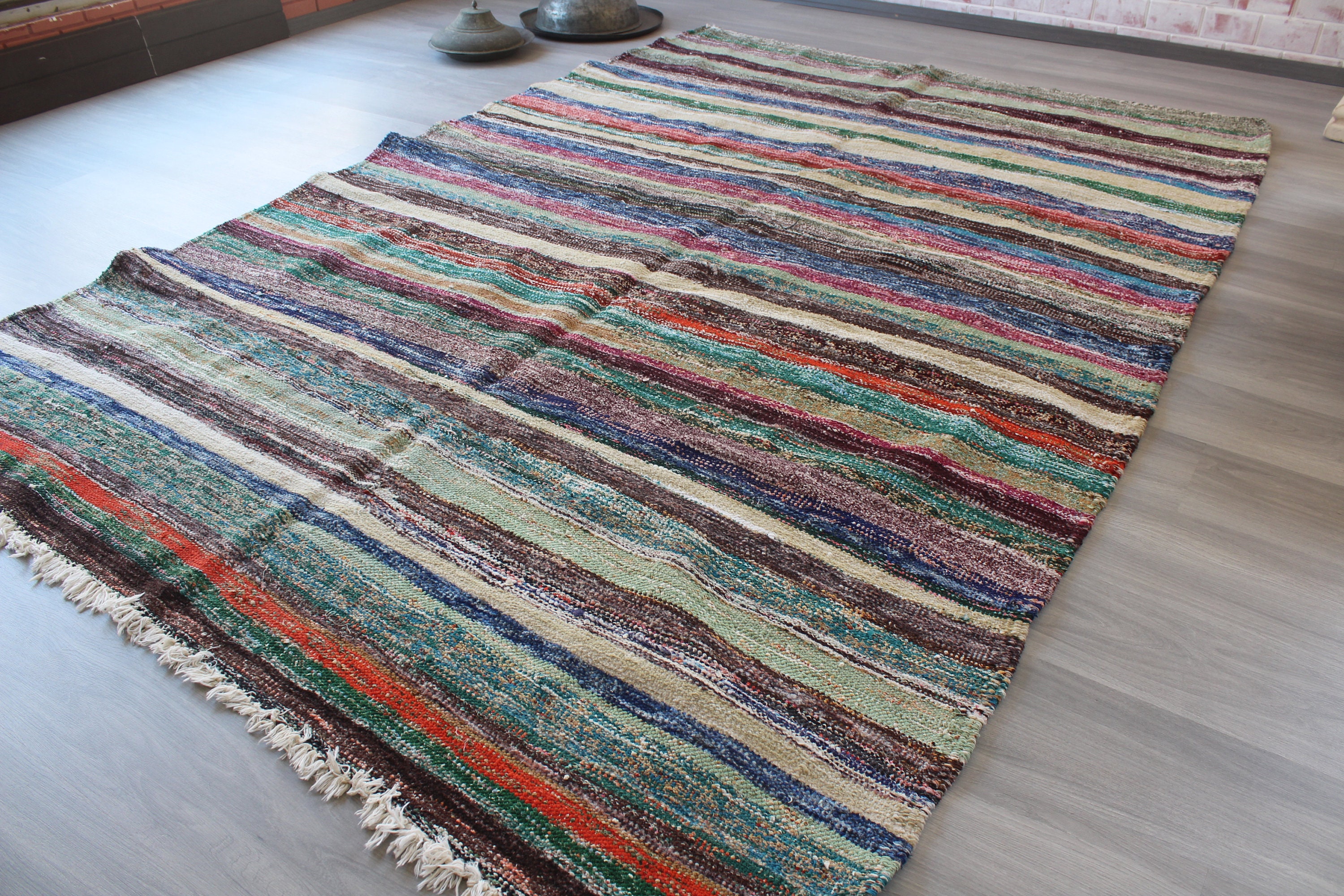 Vintage Rag Rug Ethnic Rag Rug Striped Rag Rug Bohemian - Etsy