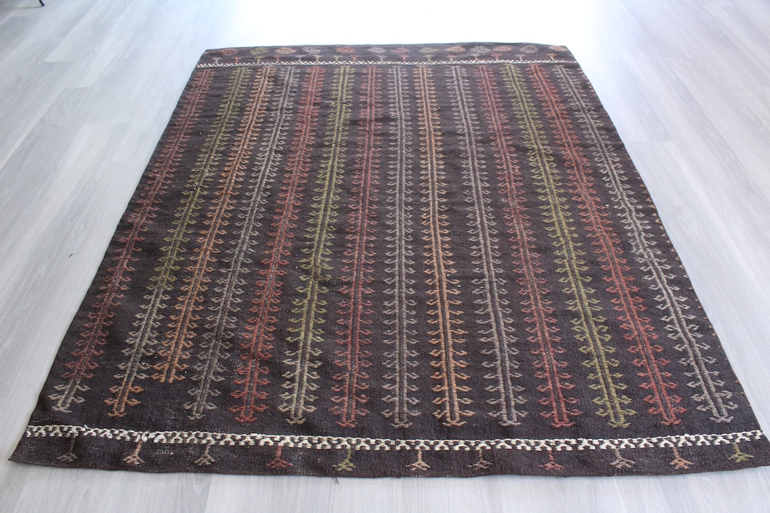 Black Kilim Rug, Ethnic Black Kilim, Bohemian Kilim Rug, Vintage Goat ...
