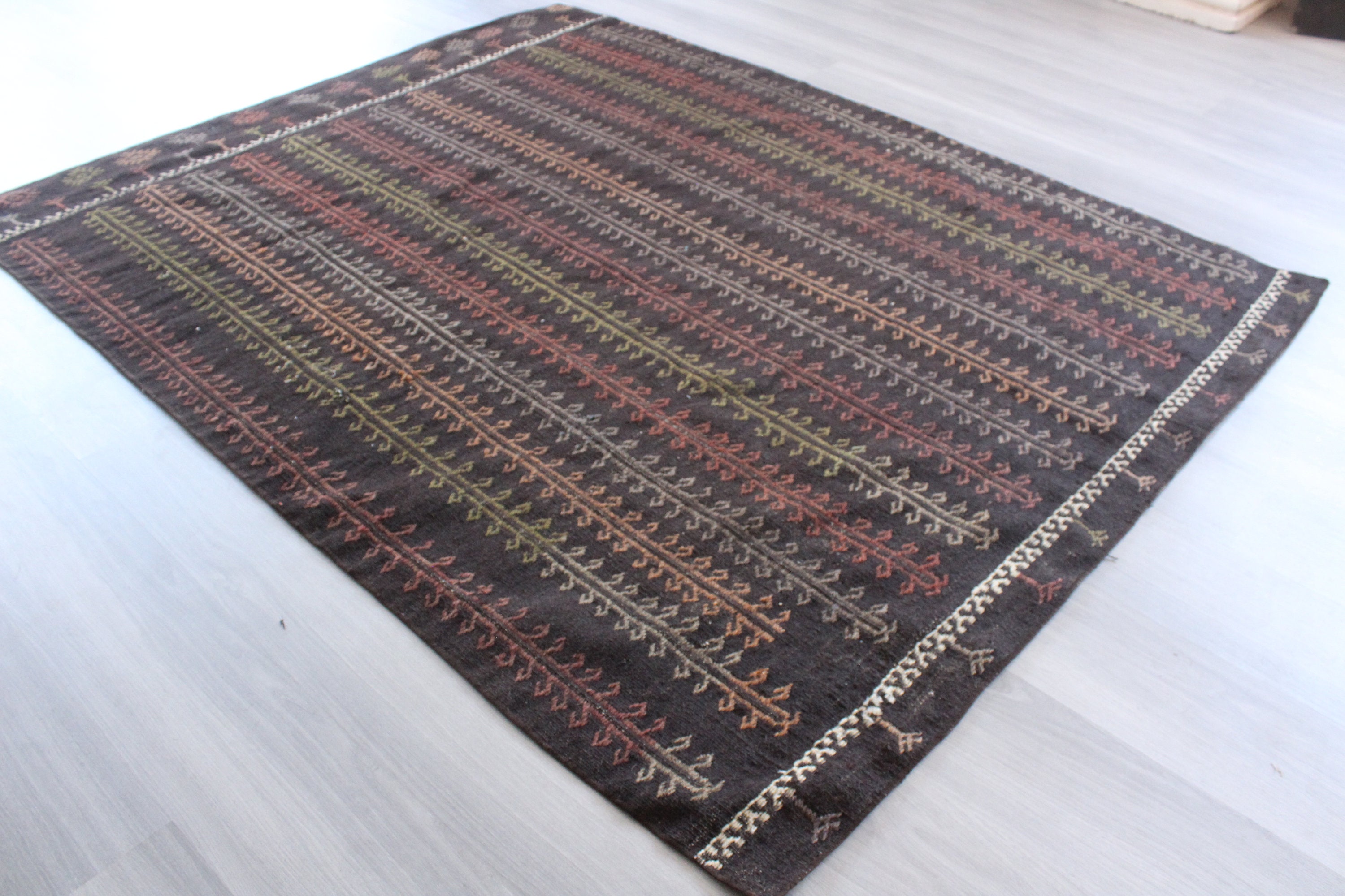 Black Kilim Rug, Ethnic Black Kilim, Bohemian Kilim Rug, Vintage Goat ...