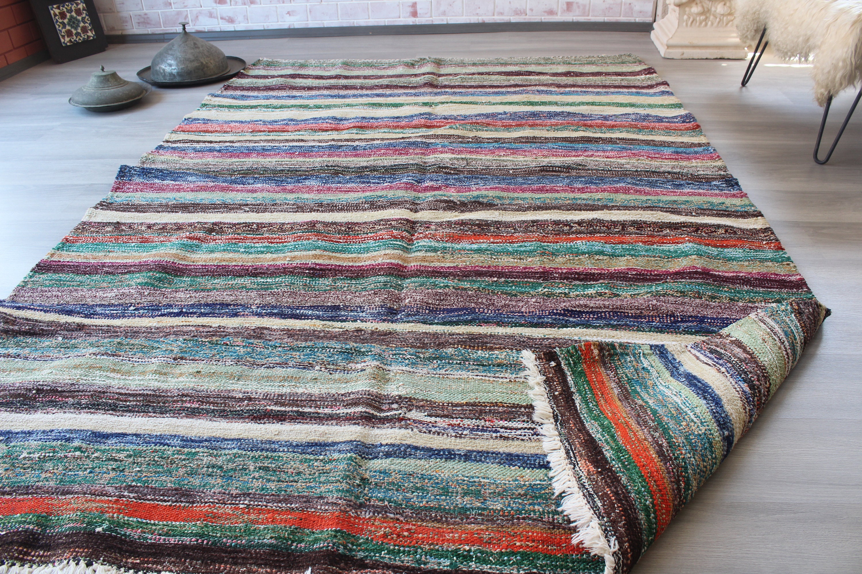 Vintage Rag Rug Ethnic Rag Rug Striped Rag Rug Bohemian - Etsy