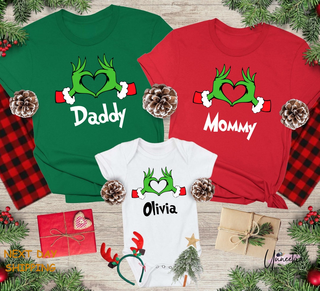 Grinch Heart Hand Personalized Family Matching Christmas - Etsy