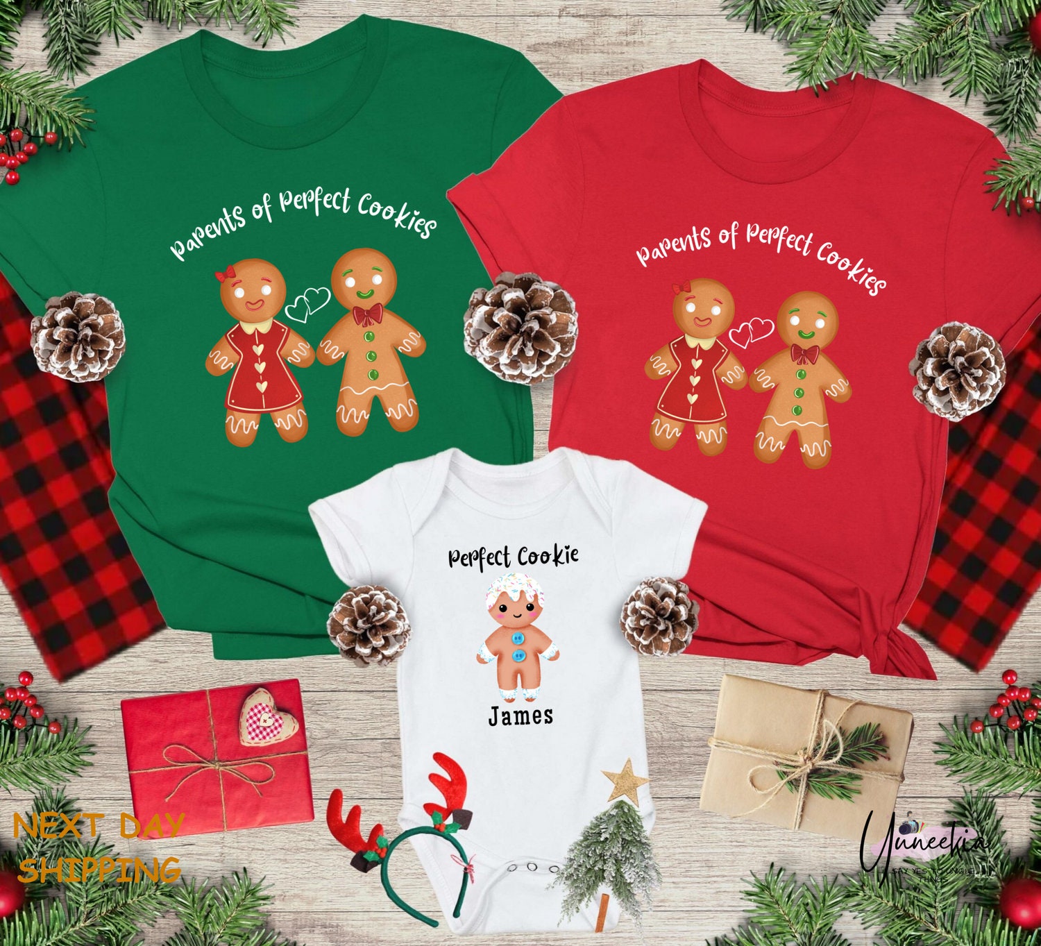 Gingerbread Matching Family Christmas Pajamas Shirts, Personalized ...