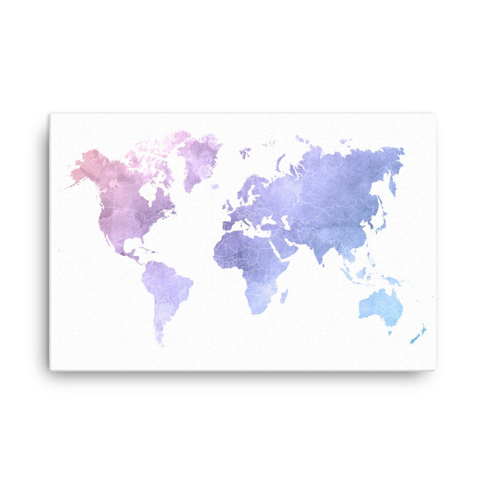 Large Light Purple Canvas World Map 36 X 24 Modern World - Etsy UK