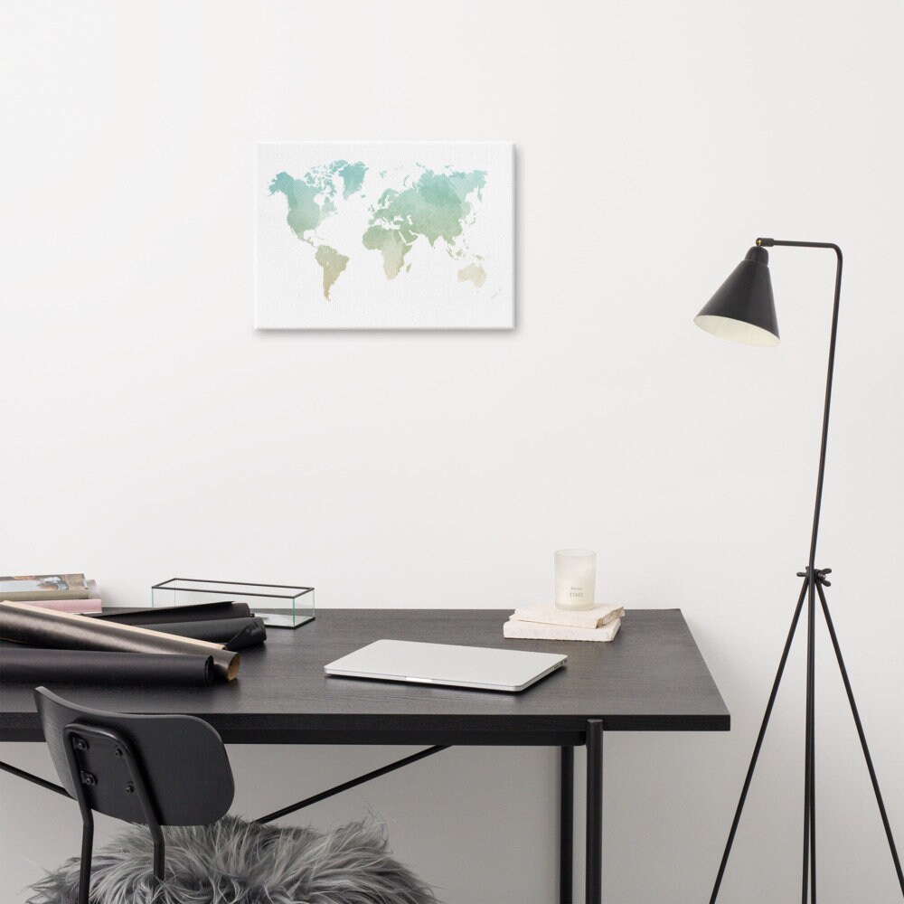Medium Blue Water Canvas World Map 24 X 18 Modern World Map Print ...