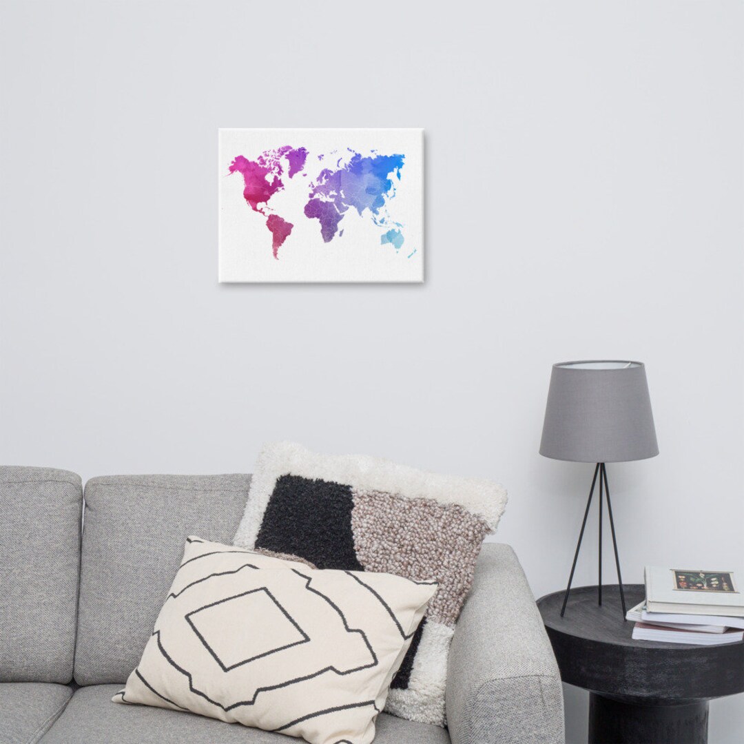 Medium Fuchsia Canvas World Map | 24” X 18” | Modern World Map Print ...