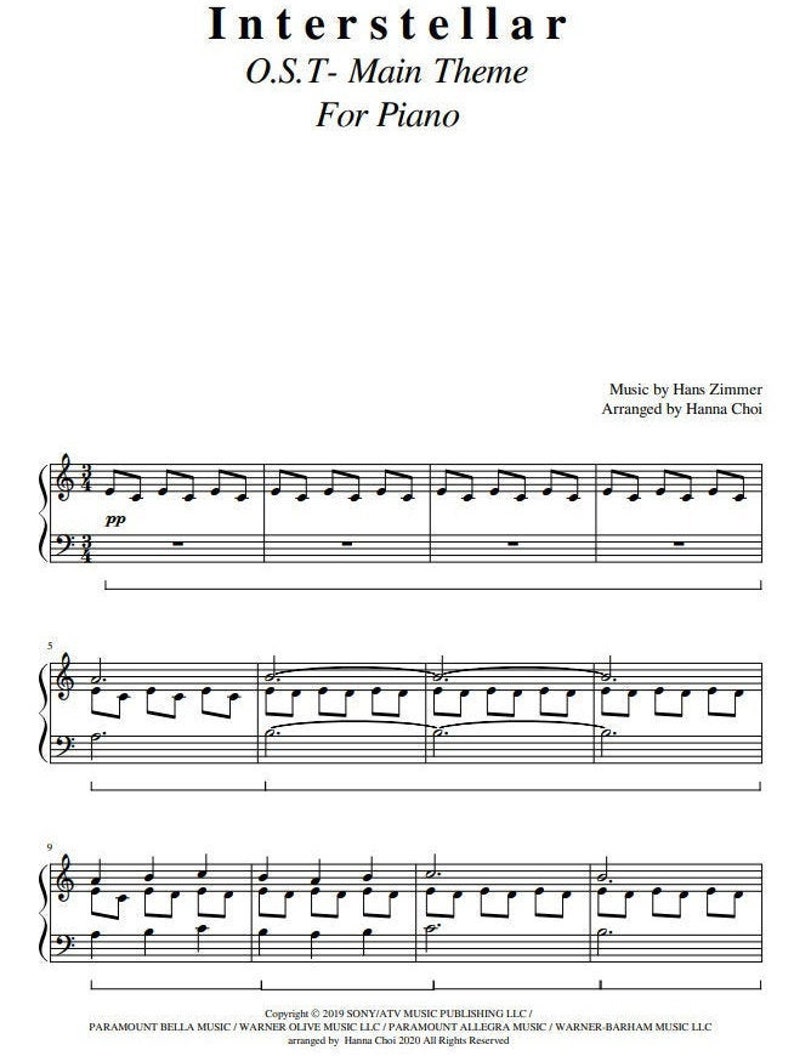 Interstellar - O.S.T Main Theme "klaviernoten,sheetmusic PDF - Etsy