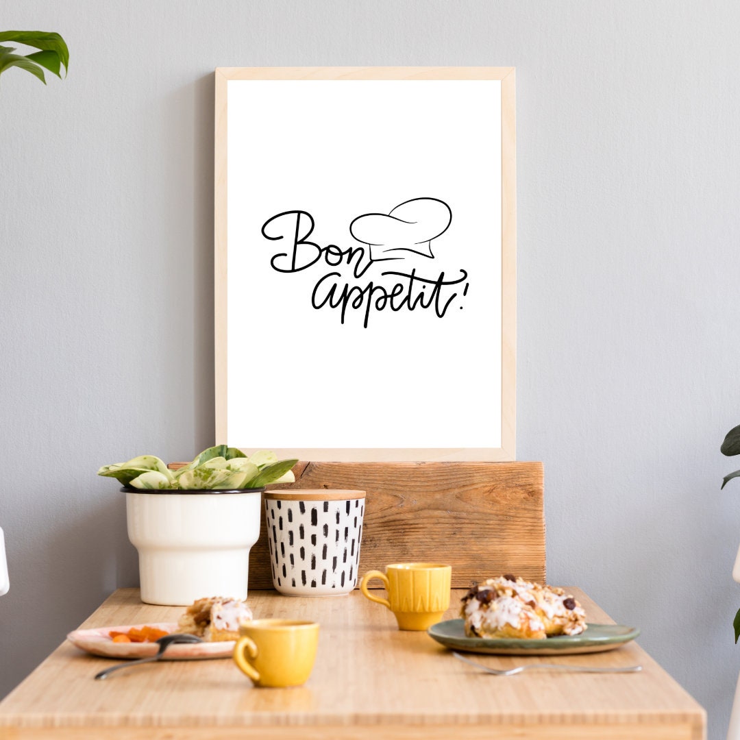 Bon Appetit Printable Kitchen Wall Decor L Kitchen Decor L Chef Hat L ...