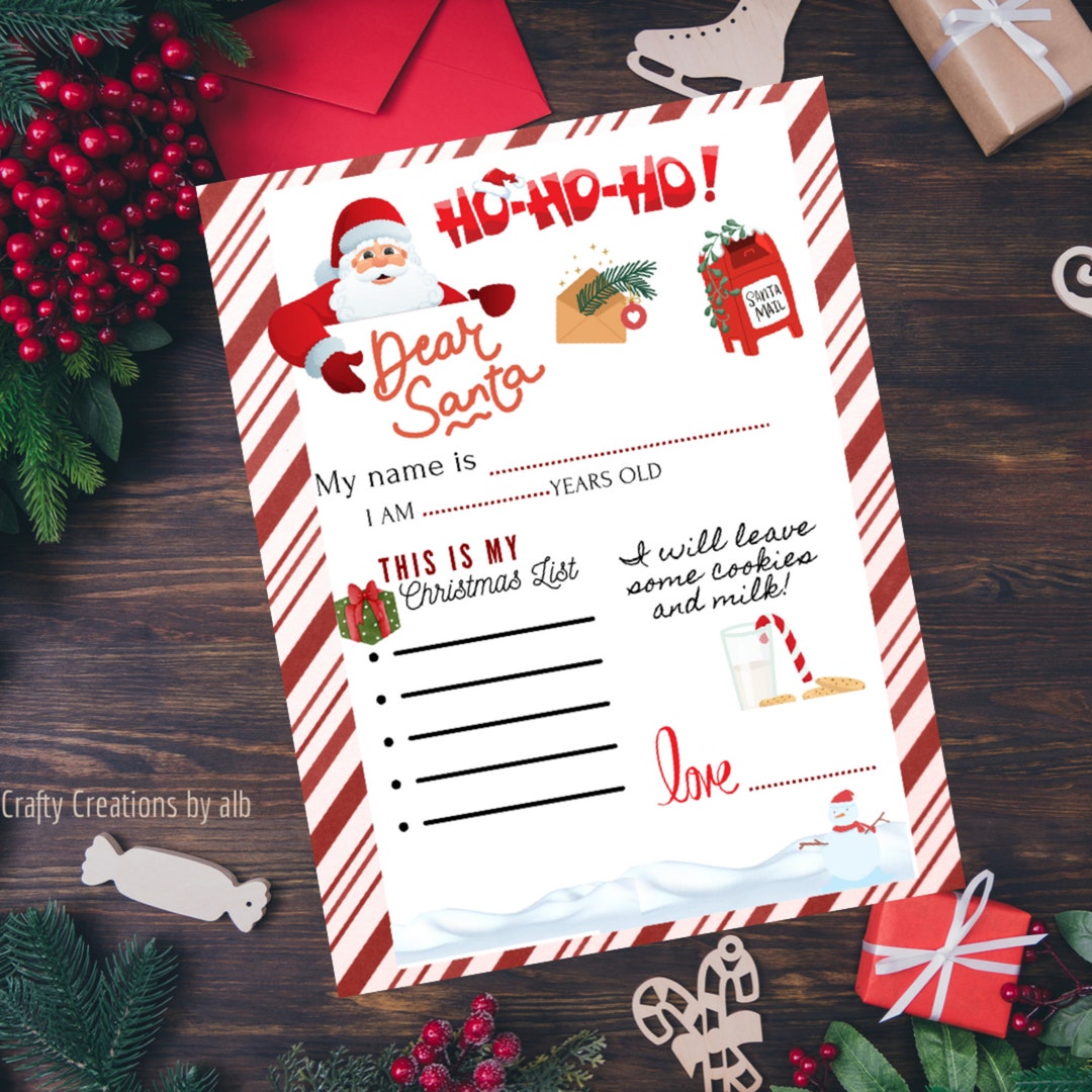 Printable Letter to Santa, Christmas List, Santa Mail, Digital Download ...