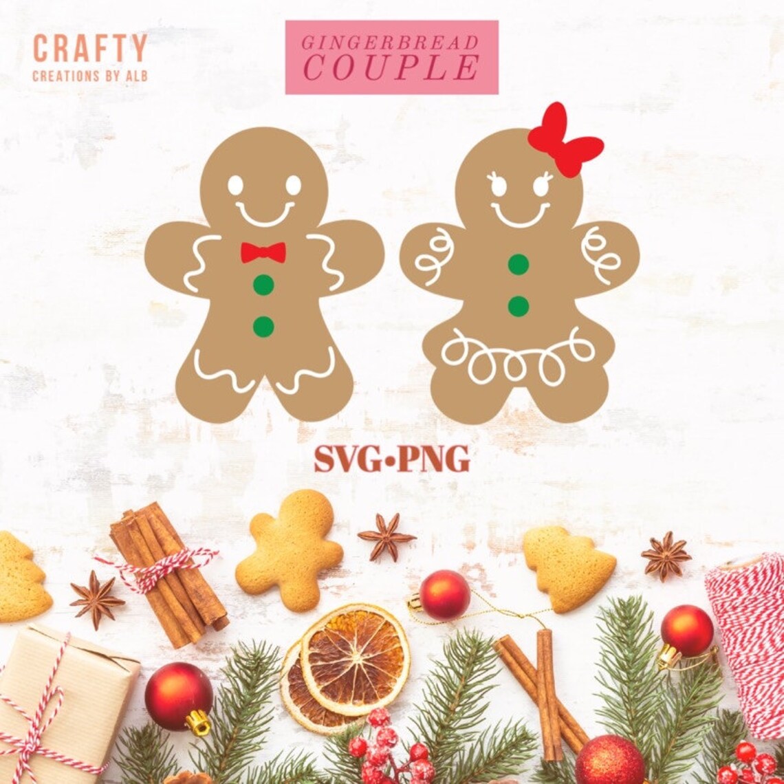 Christmas Gingerbread Couple, Digital Download Svg, Png, Gingerbread ...