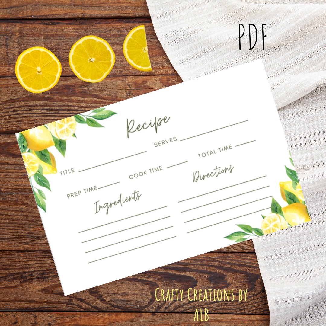 Printable Lemon Recipe Cards L Kitchen Recipes L Lemons L Recipe Cards ...