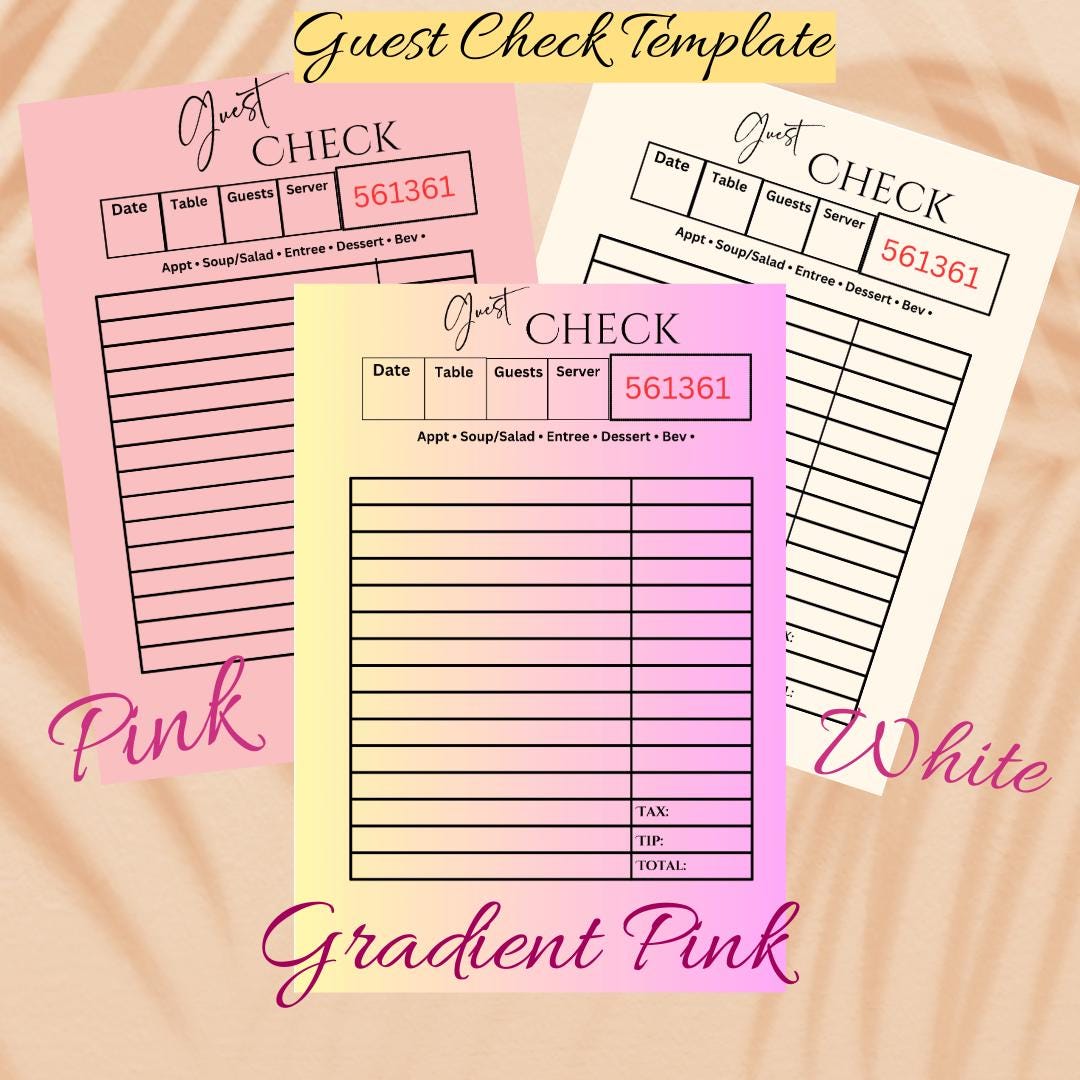Blank Guest Check Template L Guest Check L DIY Wall Decor L Templates L ...