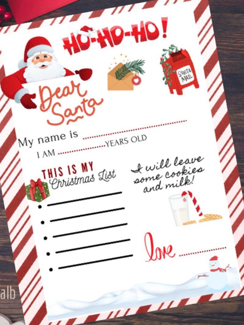 Printable Letter to Santa, Christmas List, Santa Mail, Digital Download ...