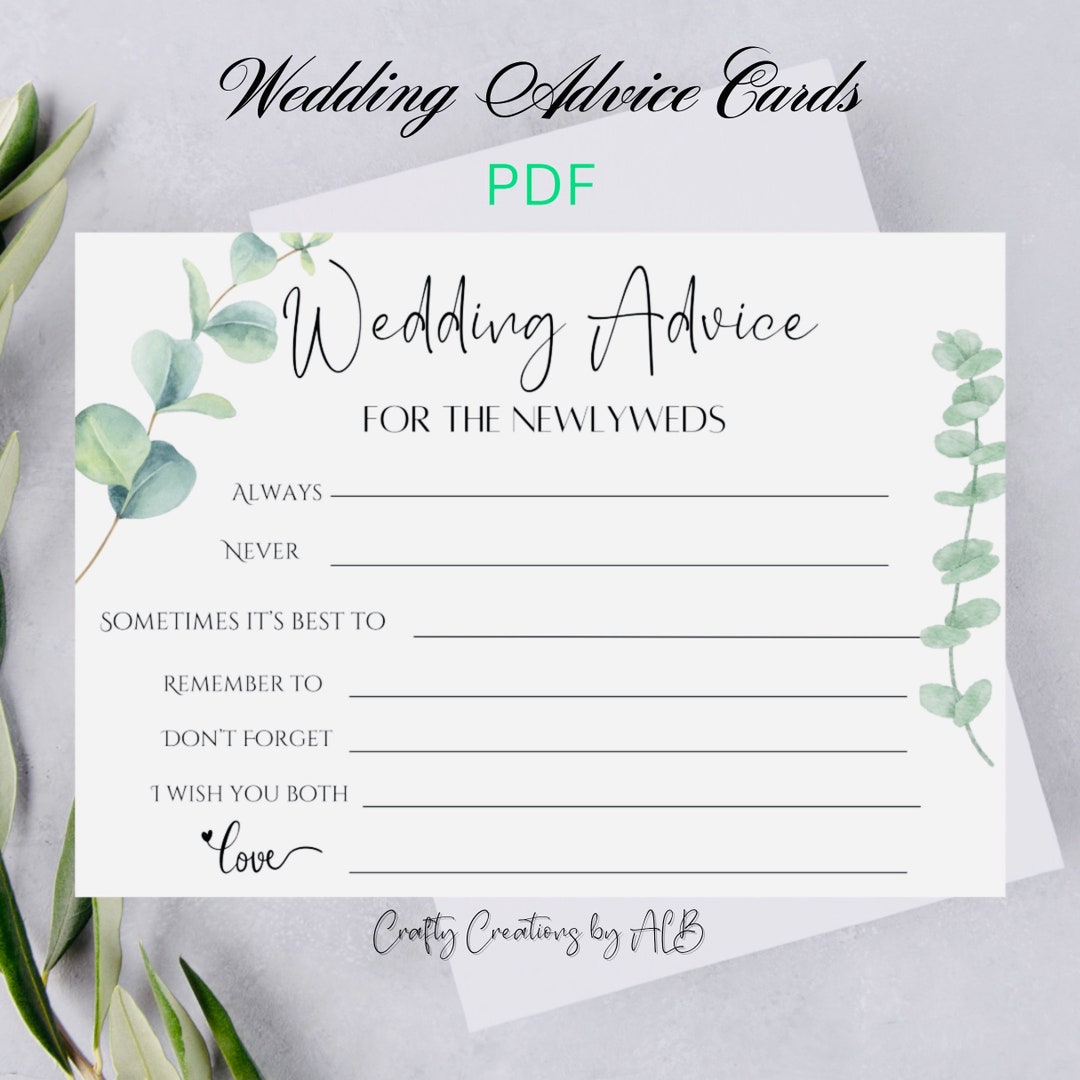Printable Wedding Advice Cards L Wedding Advice Cards With Eucalyptus L ...