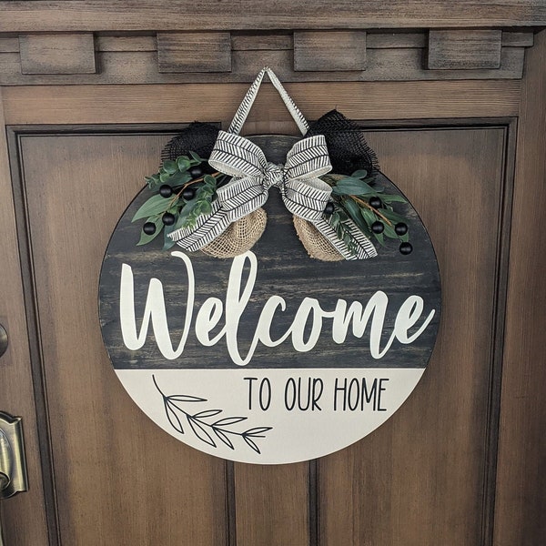 Round Wood Welcome Sign - Etsy