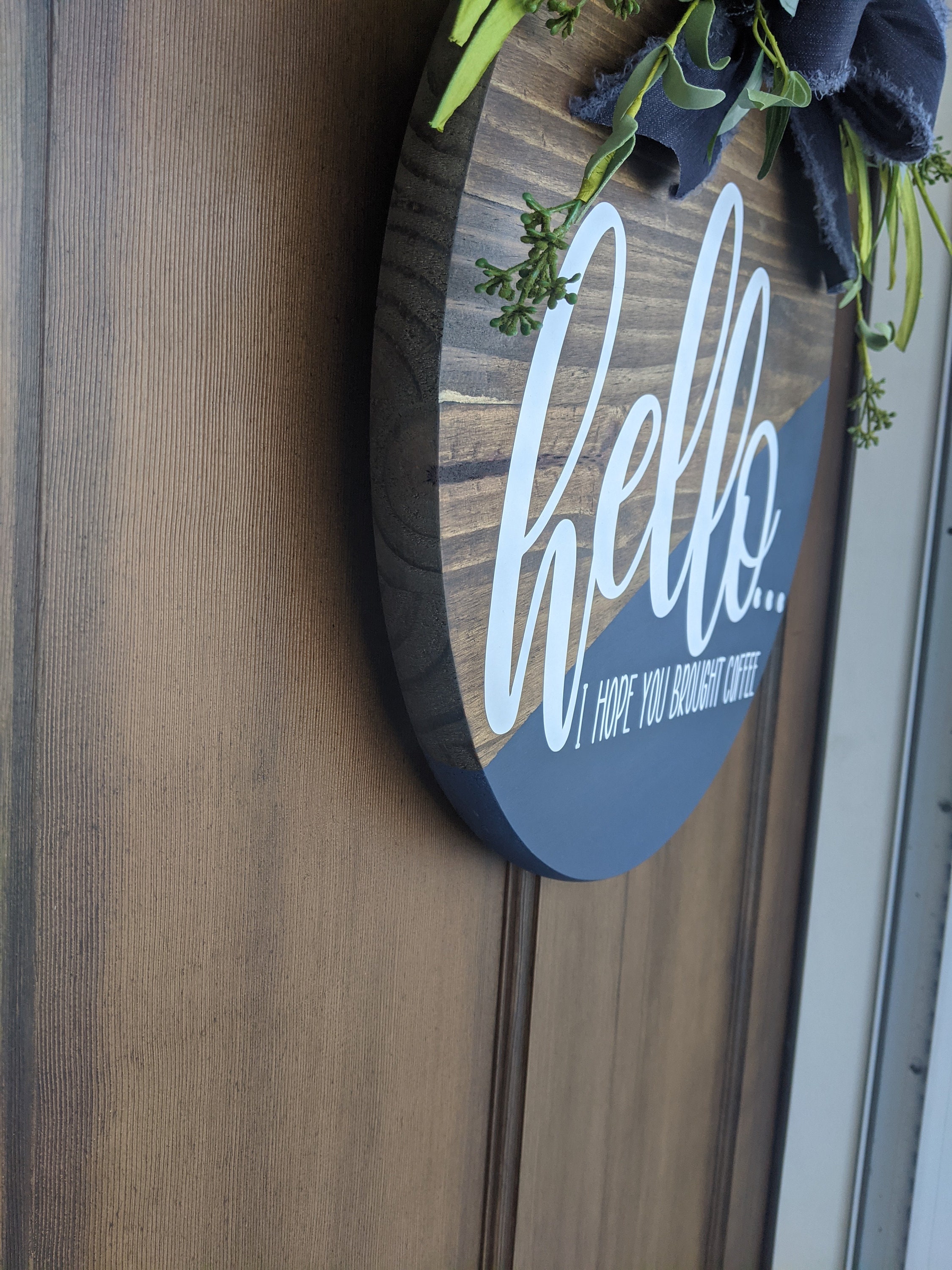 Round Wood Sign Hello Door Hanger Welcome Sign Circle - Etsy