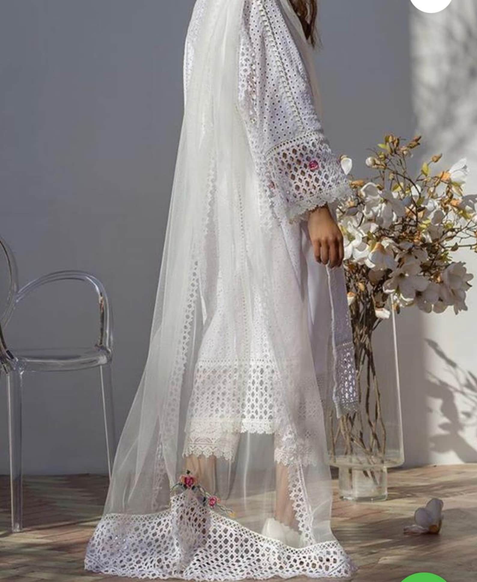 Beautiful summer white chicken kari suit /pakistani/indian | Etsy