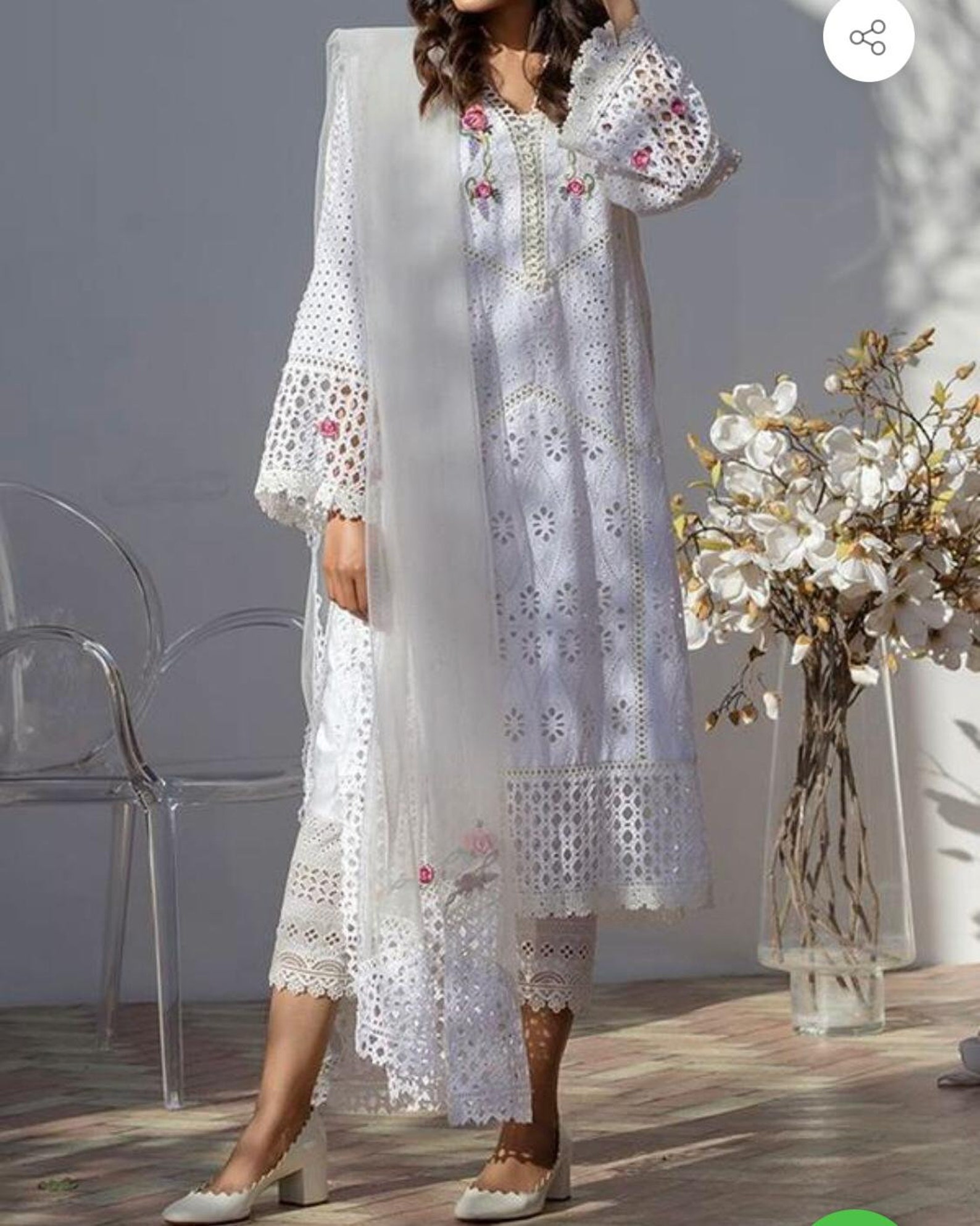 Beautiful summer white chicken kari suit /pakistani/indian | Etsy