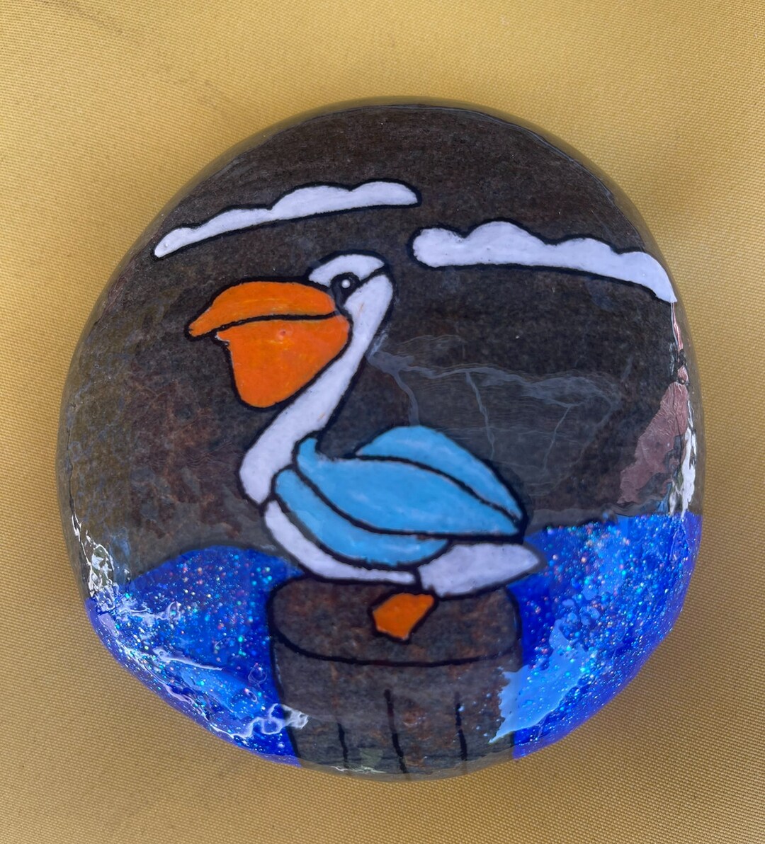 Sparkling Pelican Painted Rock, Pelican, Paperweight, Coffee Table ...