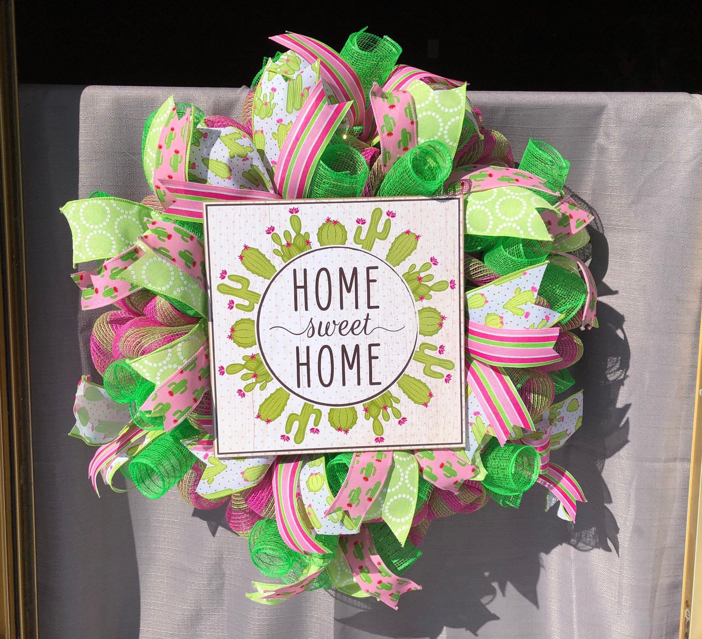 Home Sweet Home Wreath, Cactus Wreath, Pink and Green Wreath - Etsy