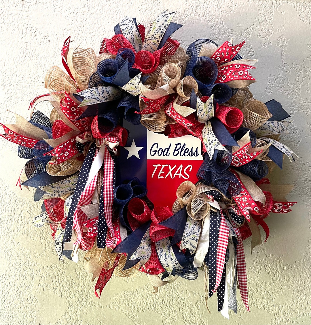 God Bless Texas Wreath, Patriotic Wreath, Rustic Wreath, Texan Wreath ...