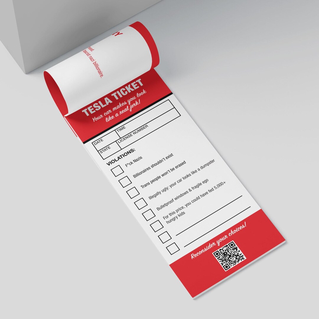 Tesla Ticket – Fake Parking Violation Notepad | Protest Against Elon ...