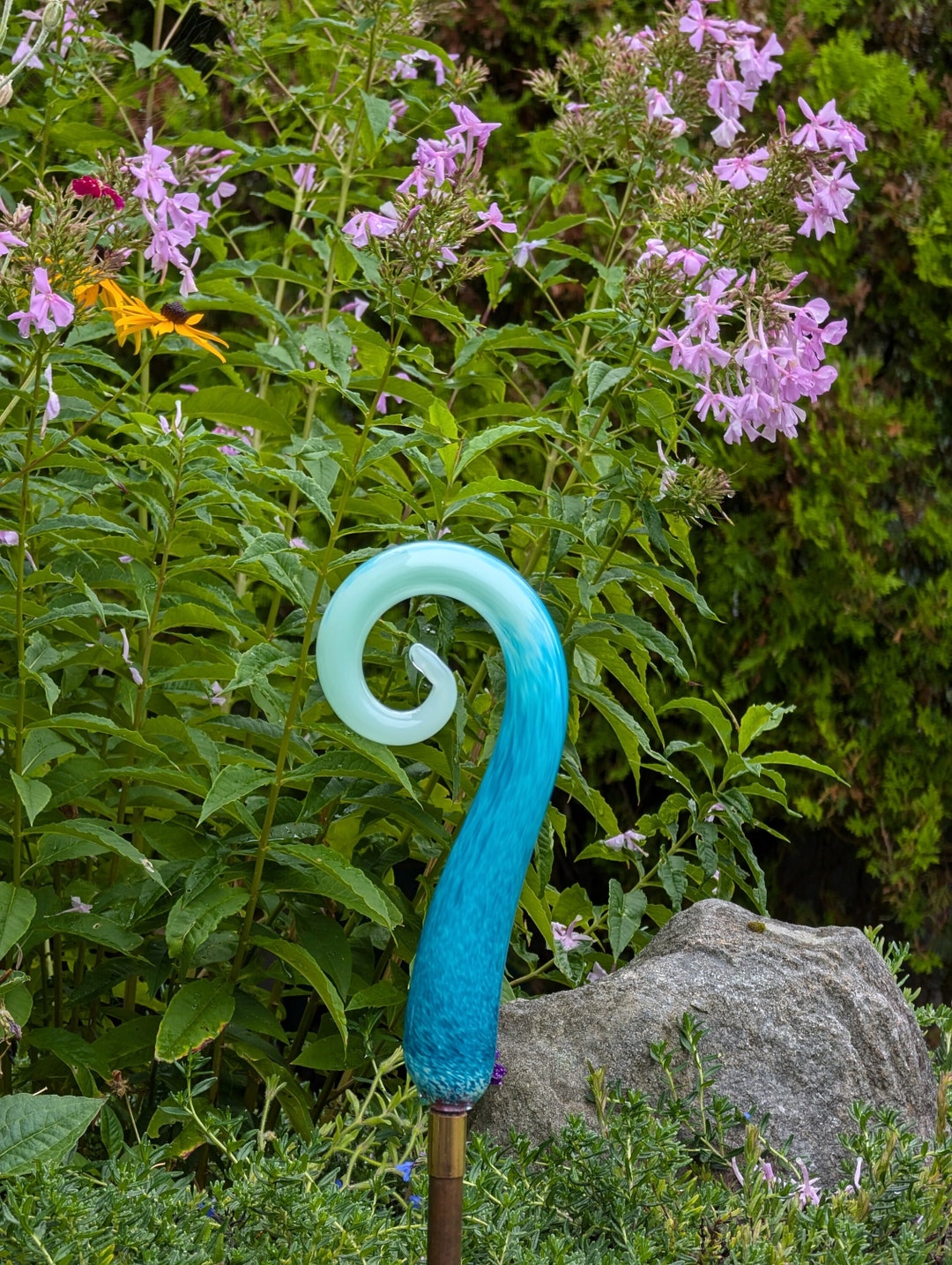MALA 1041 Celadon/aqua 2 Tone Fiddle Stick Curly Glass Garden Yard Art ...
