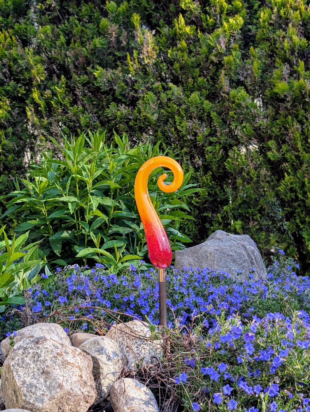 MALA #1472 Orange/red 2 Tone Fiddle Stick Curly Glass Garden Yard Art ...