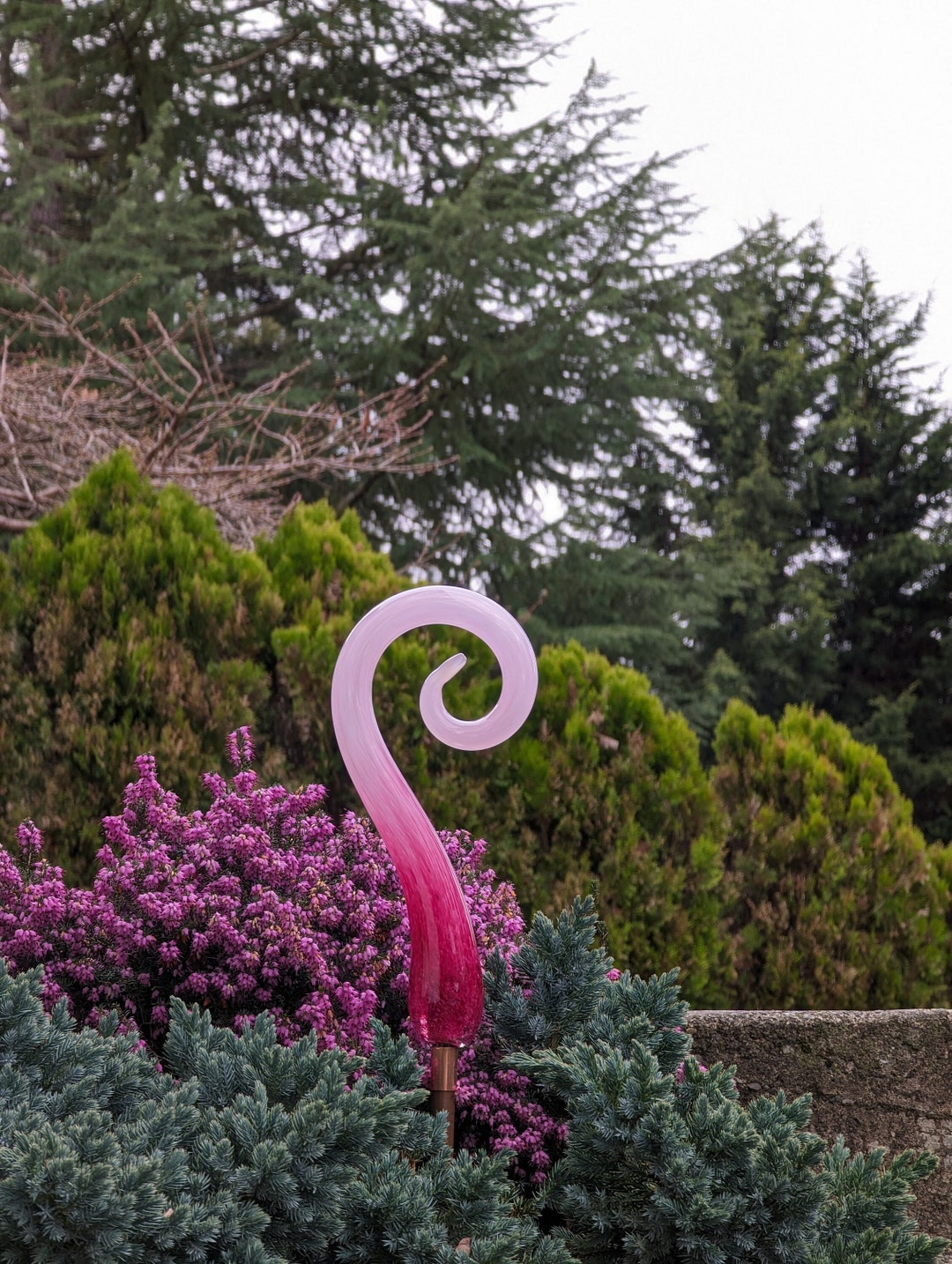 MALA 794 Pink/ruby 2 Tone Fiddle Stick Curly Glass Garden Yard Art ...