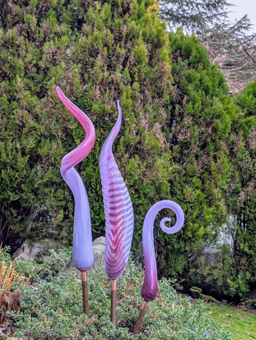 MALA #1218 Purple/pink Trio Set of 3: Leaf, Spiral, Fiddle Glass Garden ...